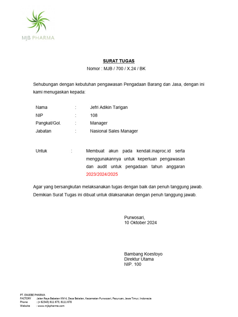 Surat Penugasan Utk Inaproc LKPP | PDF