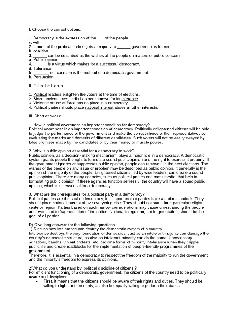 Class 7 Civics LN 2 Pillars of Democracy Full Notes | PDF | Democracy ...