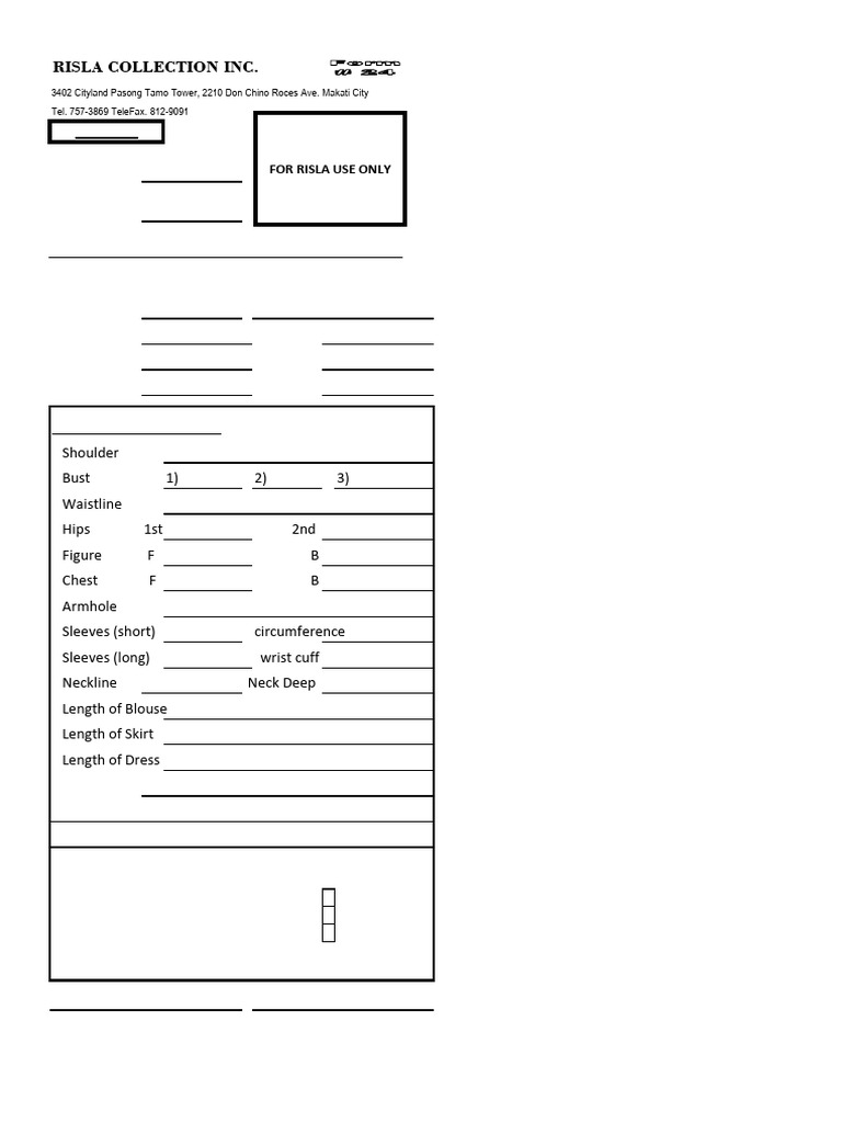 Measurement Form - Female - BLOUSE | PDF