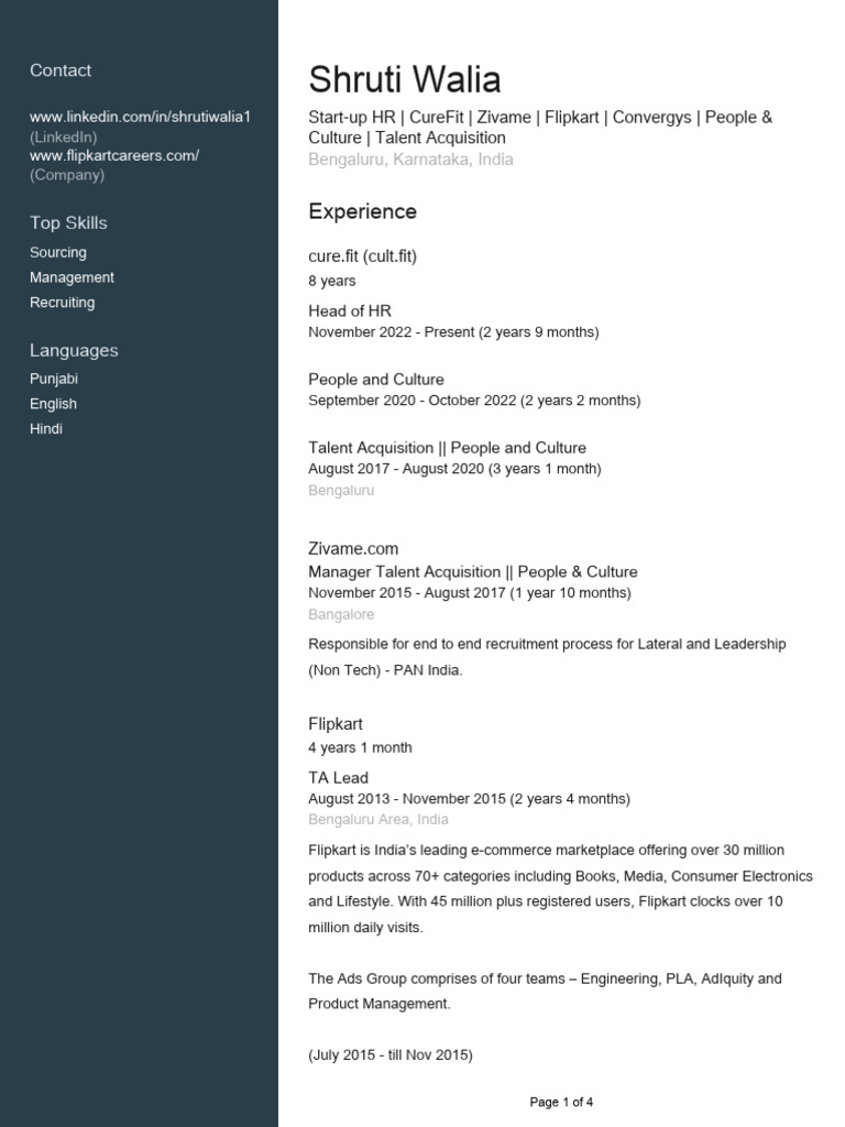 Shruti Walia, Head HR, Cult | PDF | Recruitment | Human Resources