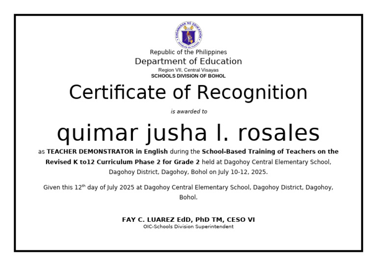 Certificate for Teacher Demonstrator | PDF