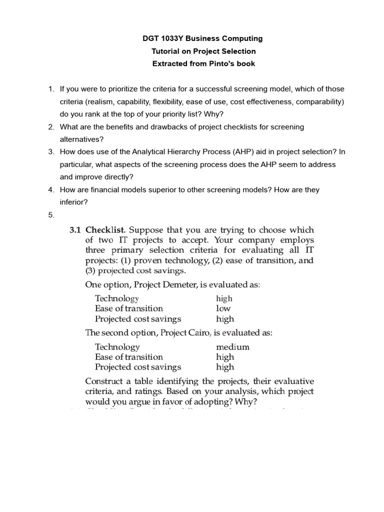 03 Tutorial Project Selection | PDF