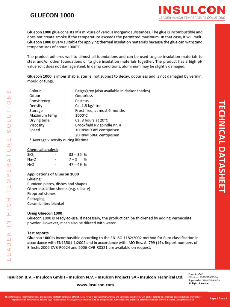 Gluecon 1000 Technical Datasheet | PDF | Adhesive | Materials