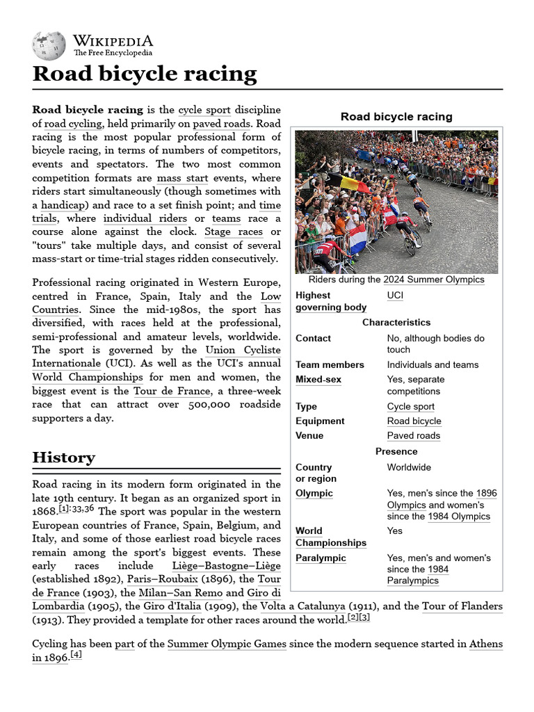Road Bicycle Racing - Wikipedia | PDF | Road Bicycle Racing | Cycle Sport