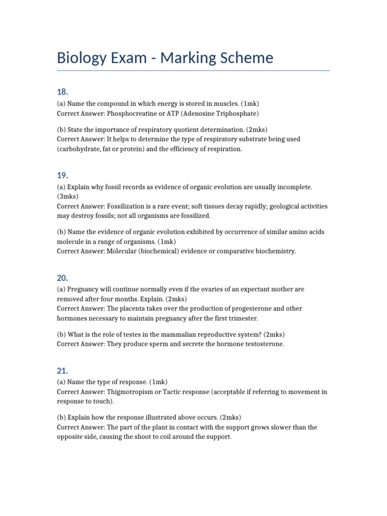 Biology Exam Marking Scheme | PDF | Biochemistry | Chemistry