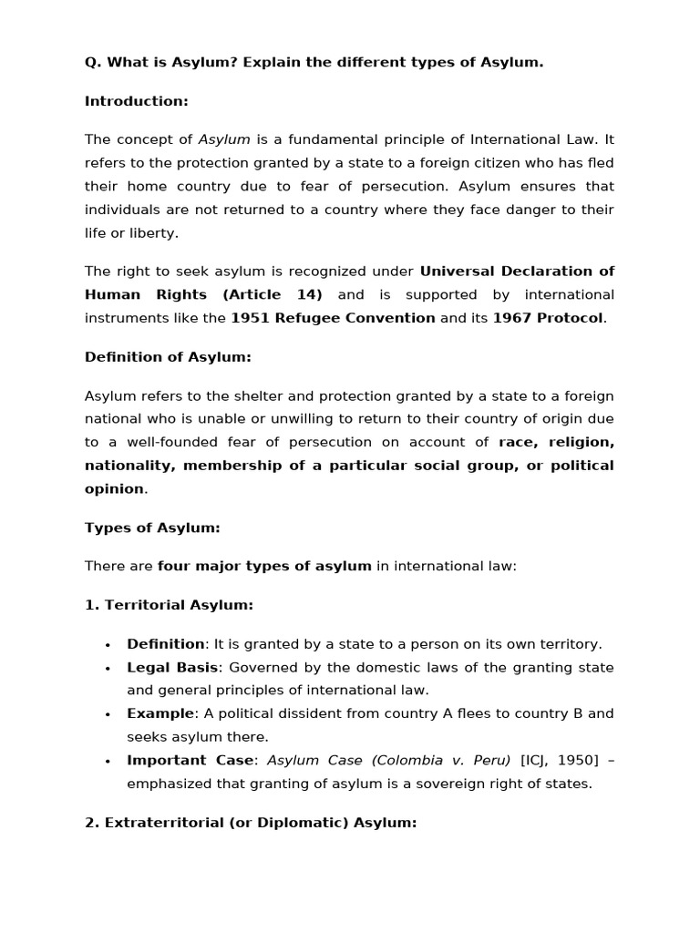 Types and Legal Aspects of Asylum | PDF | International Law | Personal ...