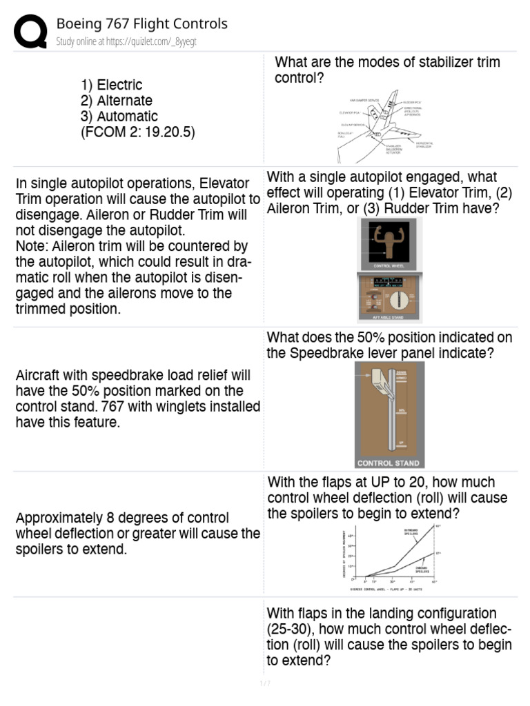 B767 Flight Controls Quiz | PDF | Flight Control Surfaces | Flap (Aeronautics)