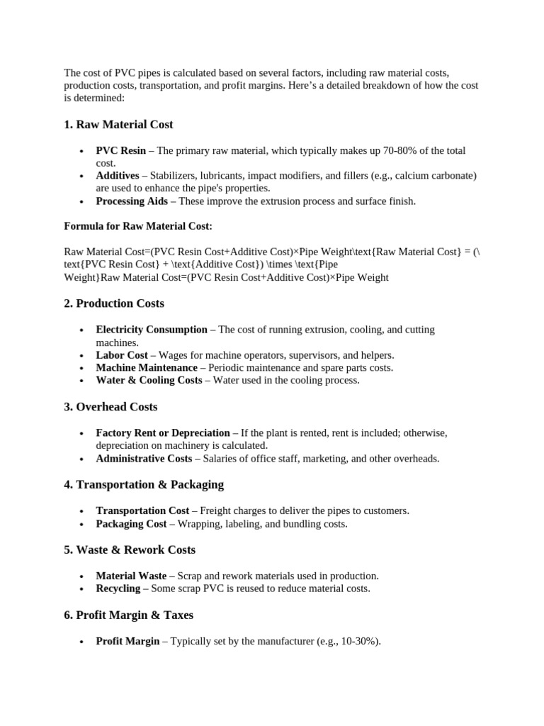PVC Pipe Cost Breakdown and Calculation | PDF | Cost Of Goods Sold ...