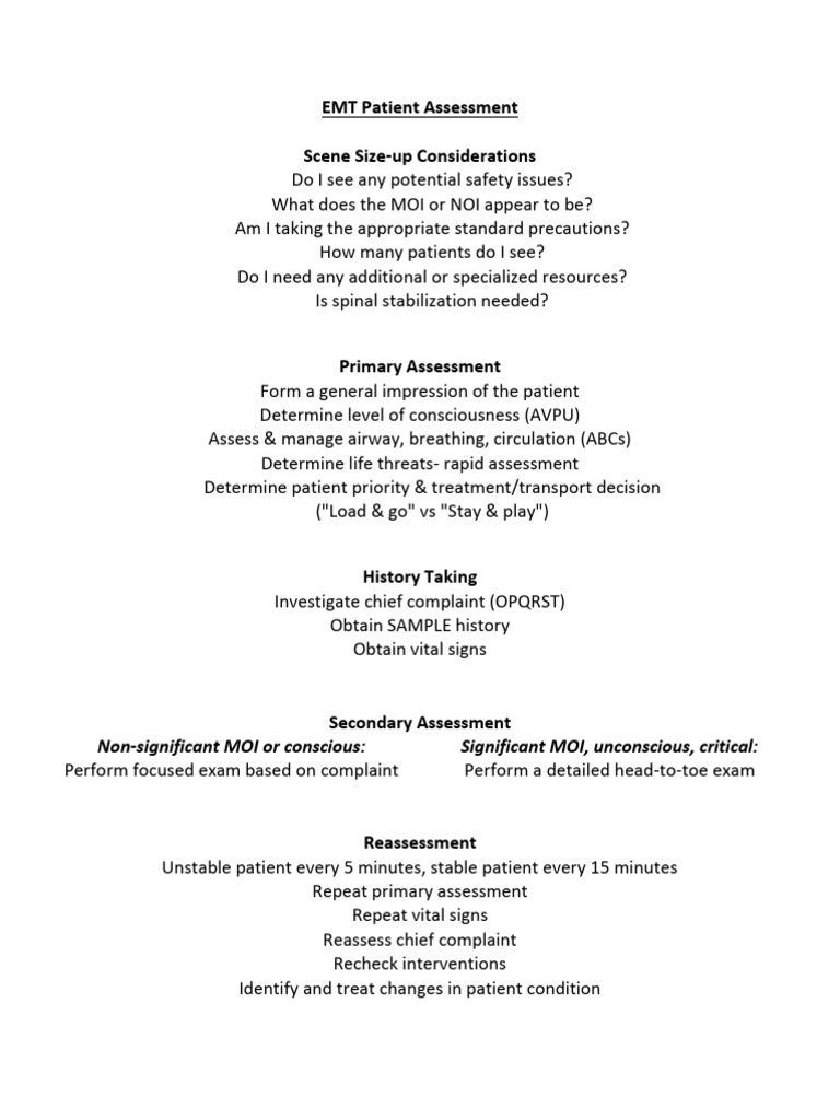 EMT Patient Assessment Guidelines | PDF | Medical Specialties ...