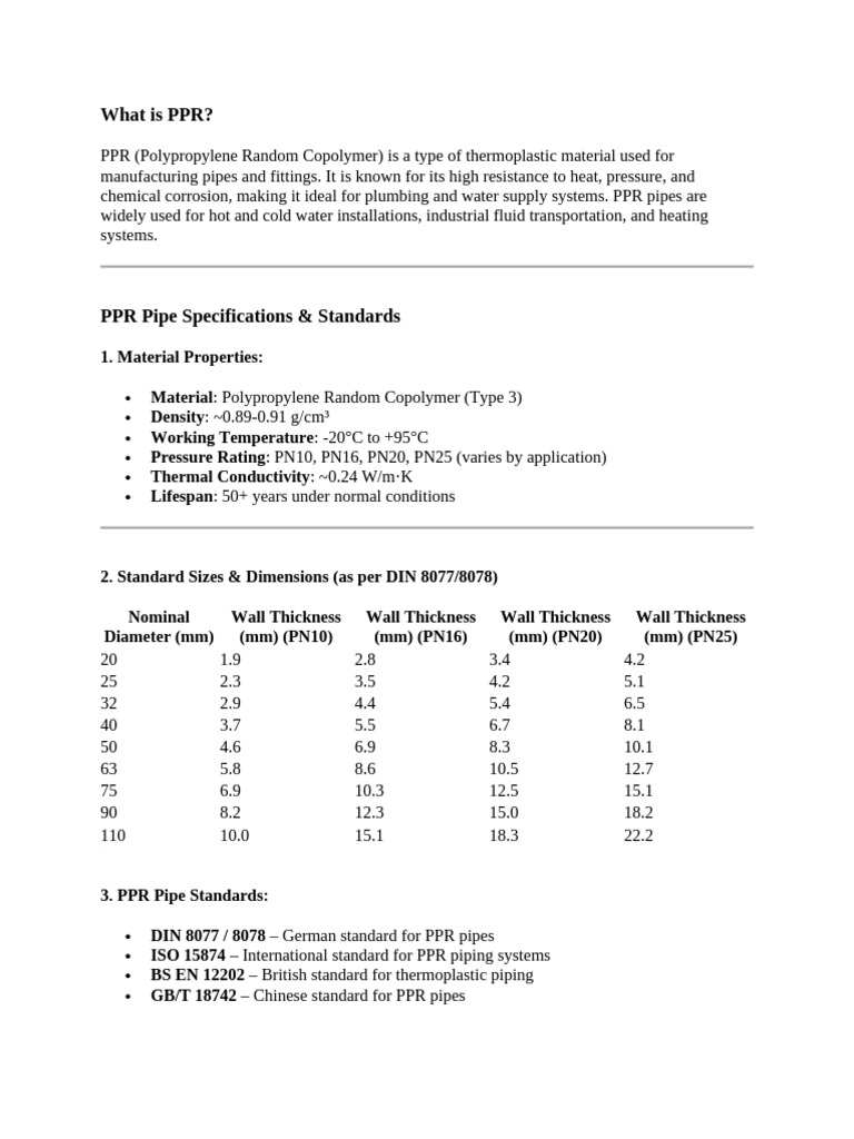 Understanding PPR Pipe Specifications | PDF | Pipe (Fluid Conveyance ...