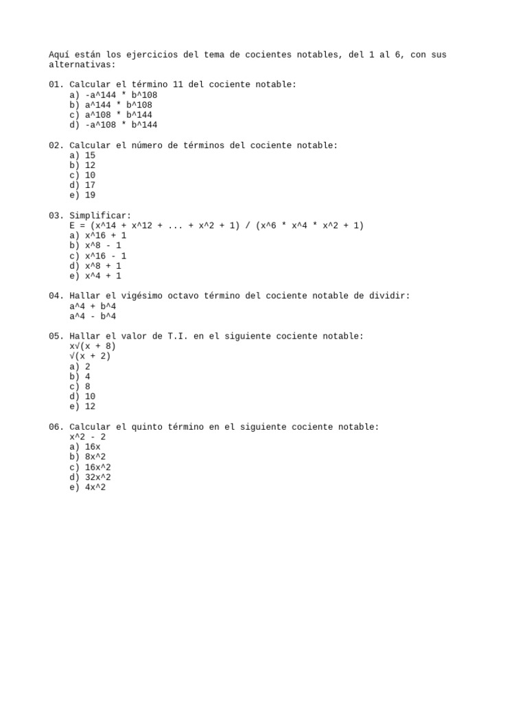 Cocientes Notables 1 6 | PDF