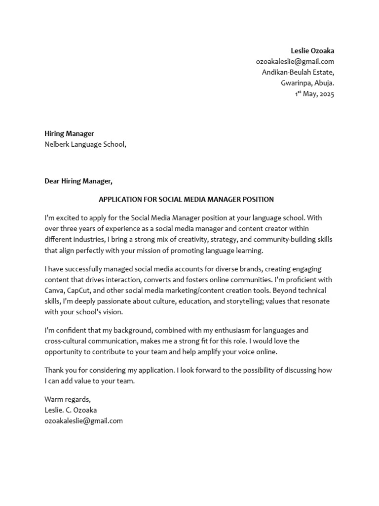 SM Cover Letter | PDF