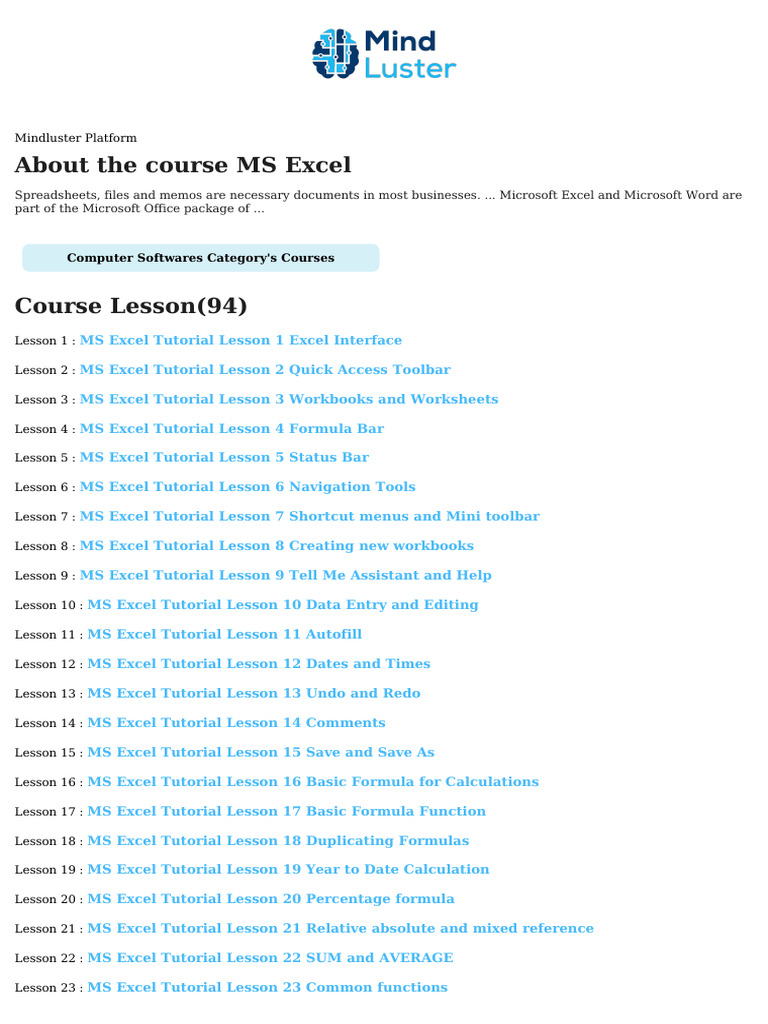 MS Excel Course Overview PDF | PDF | Microsoft Excel | Microsoft Windows