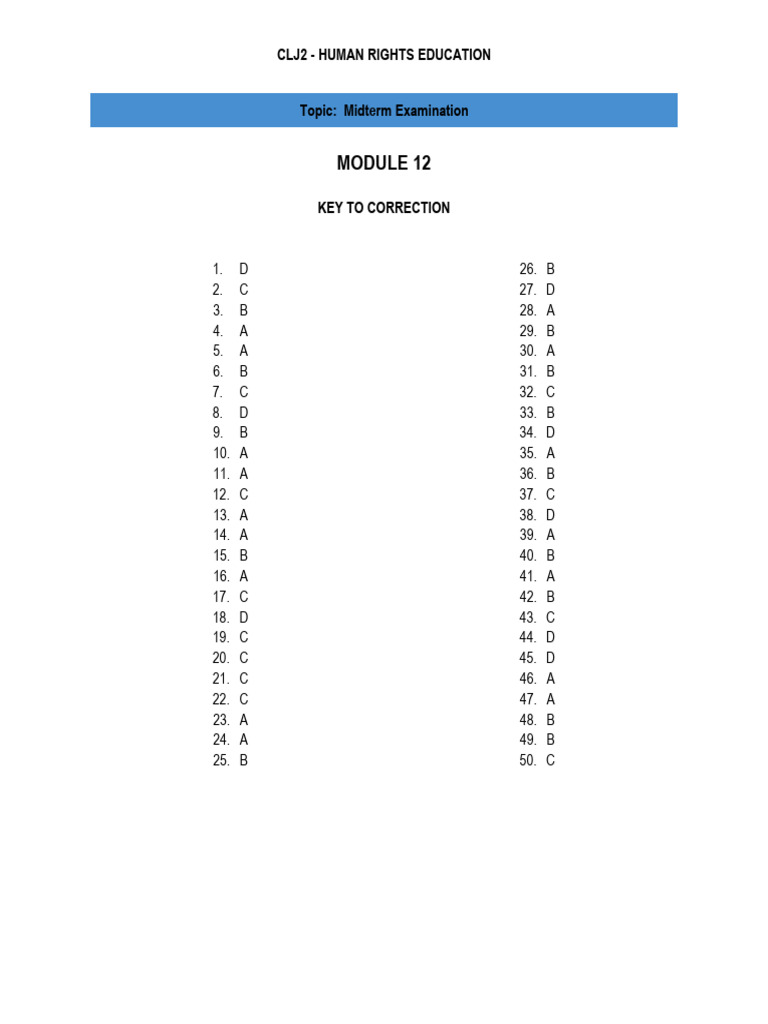 CLJ 2 Midterm Exam Answer Key | PDF