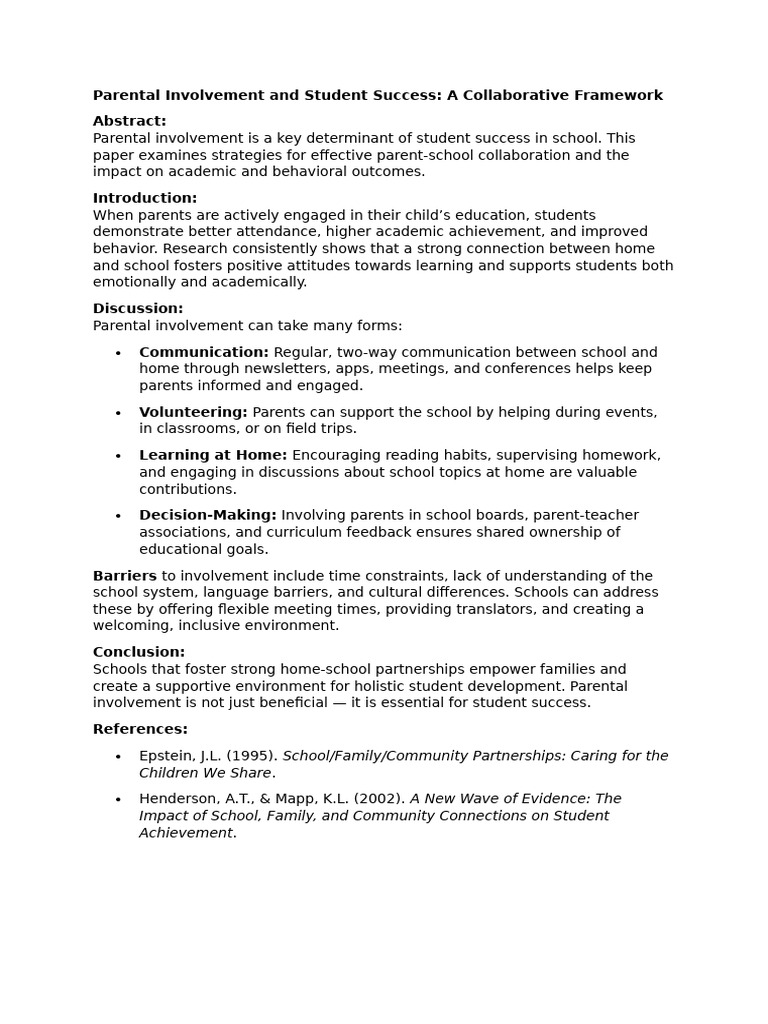 Parental Involvement Boosts Student Success | PDF