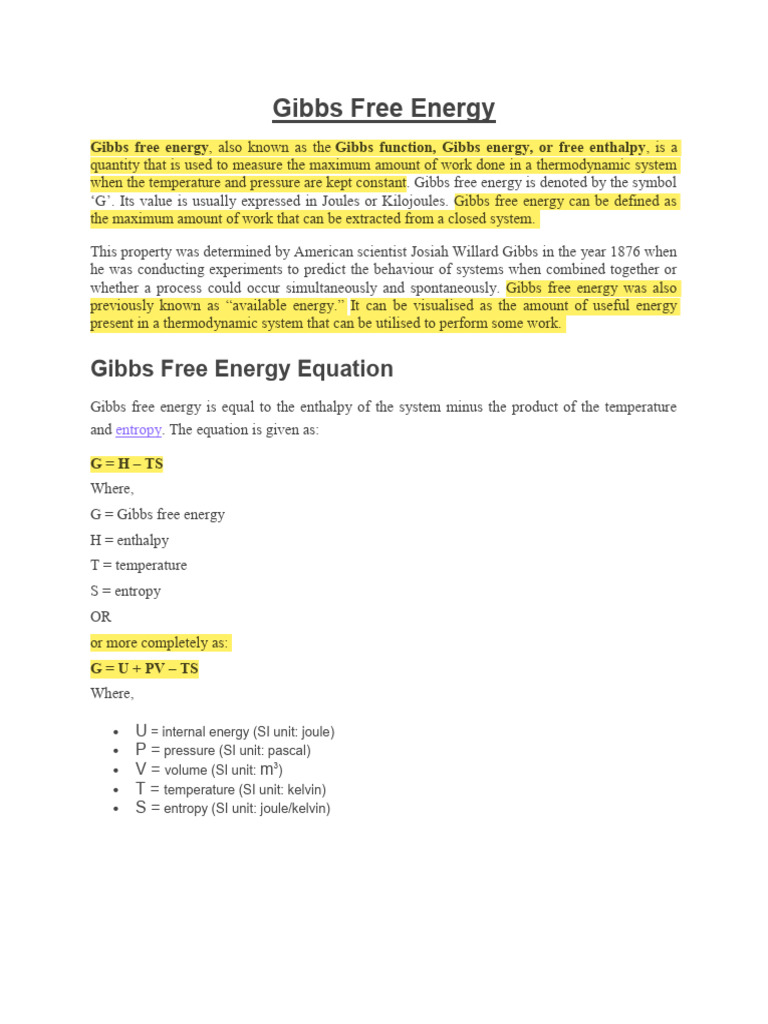 Gibbs Free Energy 2025[1] | PDF | Gibbs Free Energy | Chemical Equilibrium