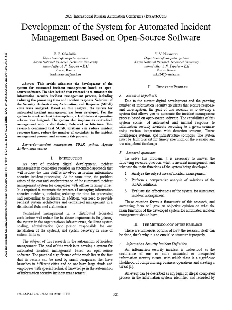 Development Of The System For Automated Incident Management Based Pdf