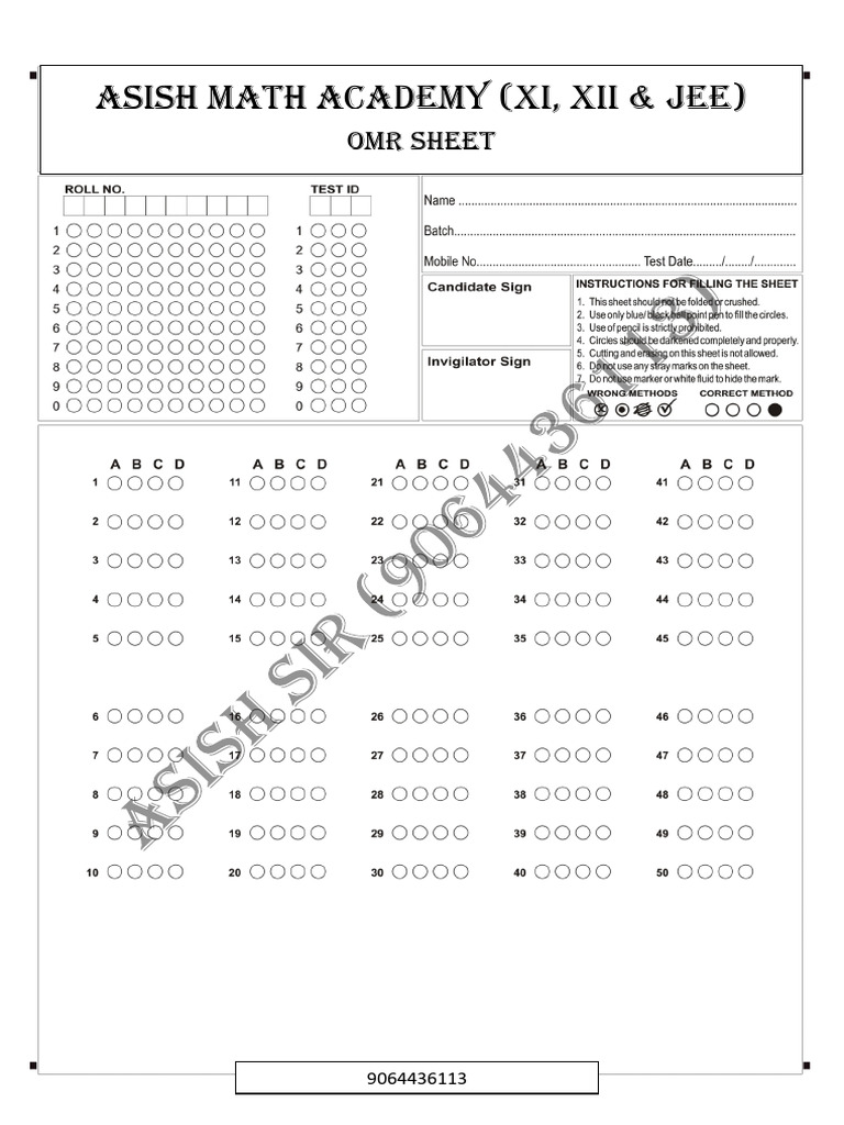 50 Questions OMR Sheet A | PDF