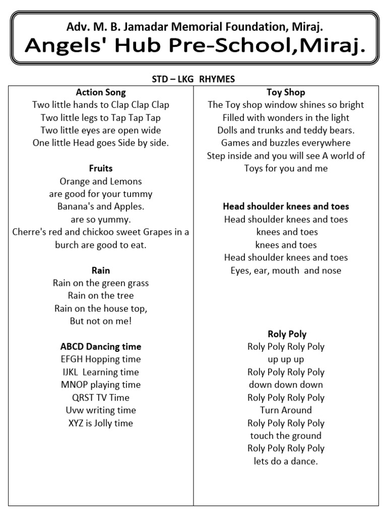 LKG ENGLISH Rhymes 2025-2026 | PDF | Rainbow