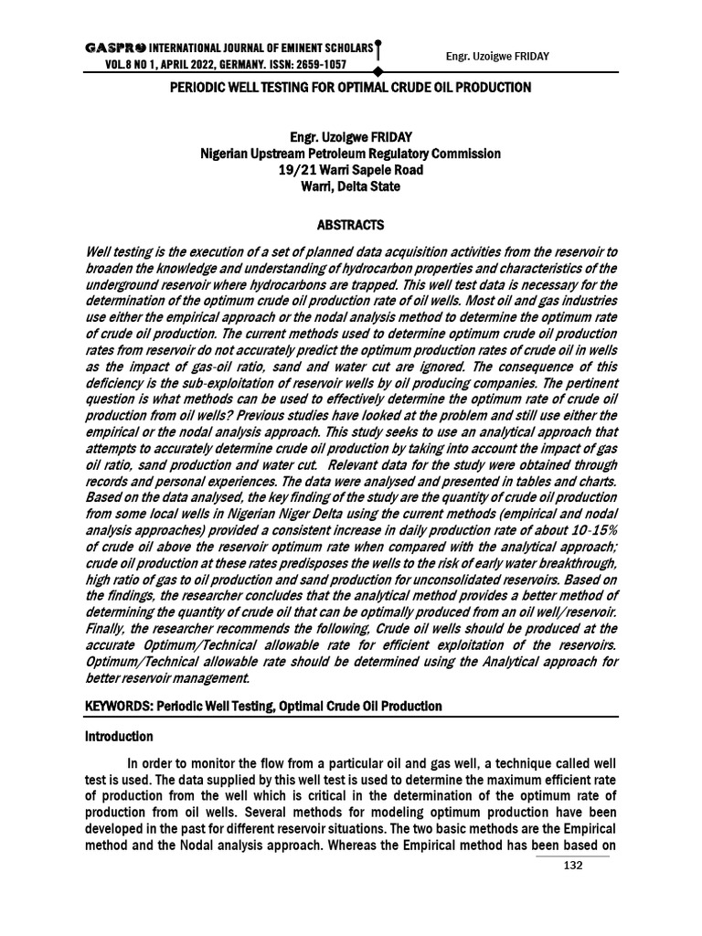 Periodic Well Testing for Optimal Crude Oil Production | PDF ...