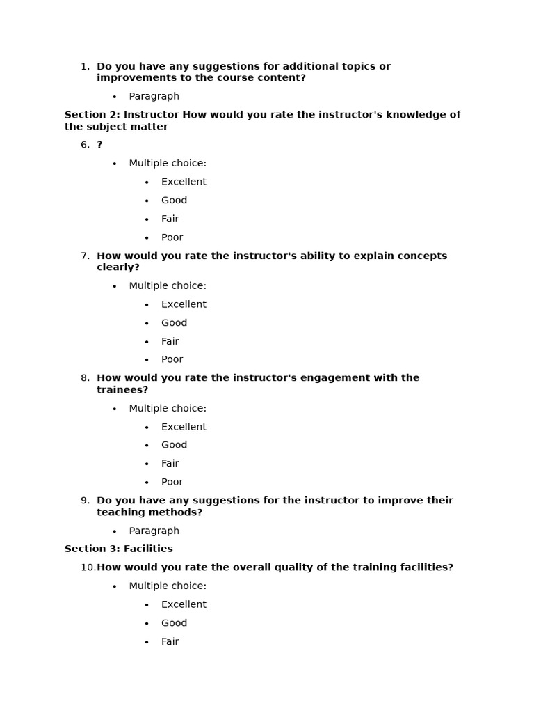 Course Feedback and Improvement Survey | PDF