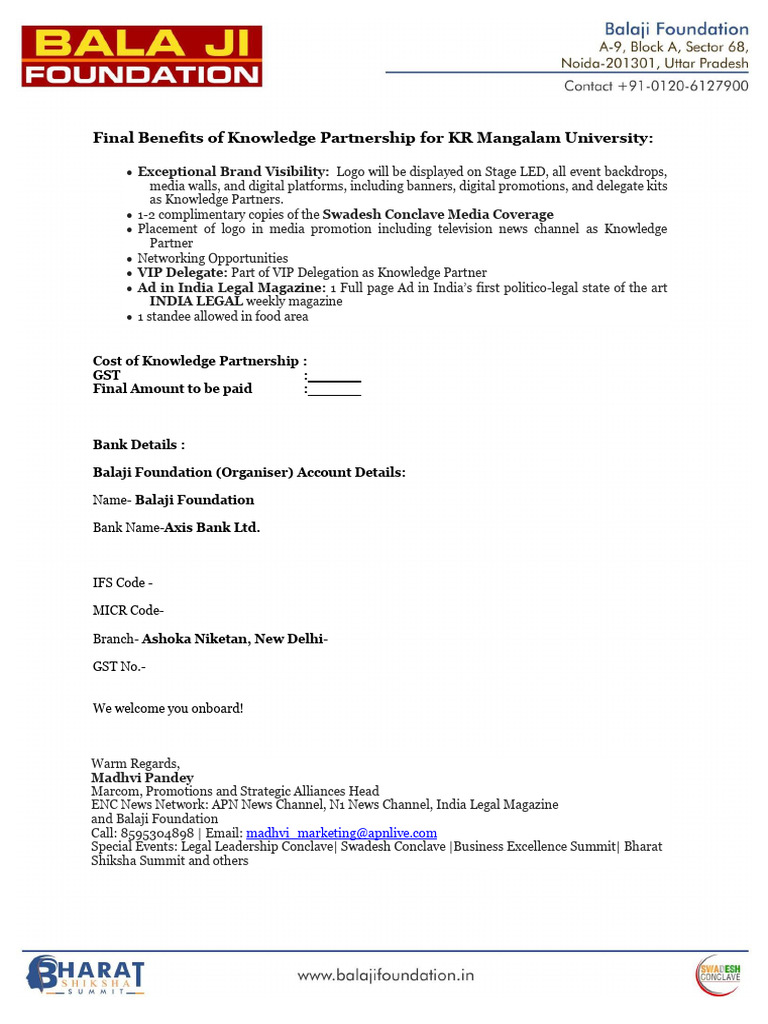 Knowledge Partnership Benefits for KR Mangalam | PDF