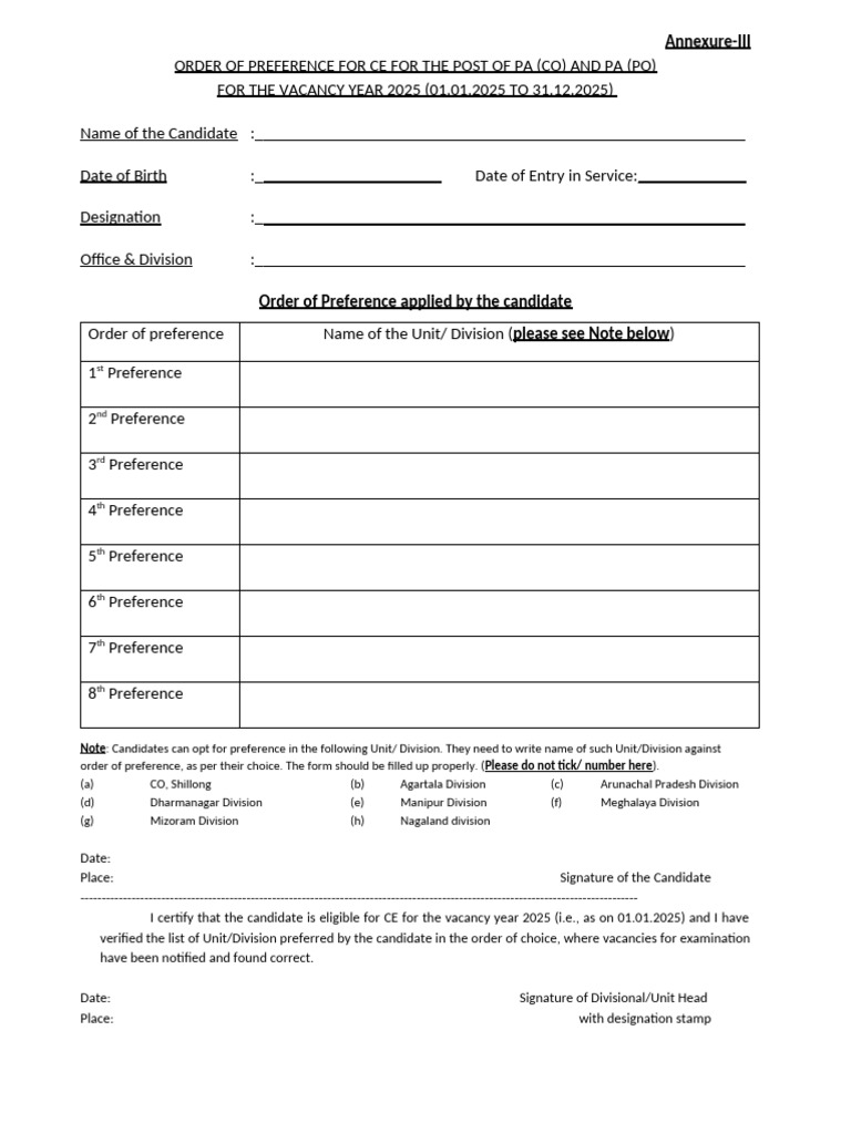 Annexure-III CE 2025 | PDF