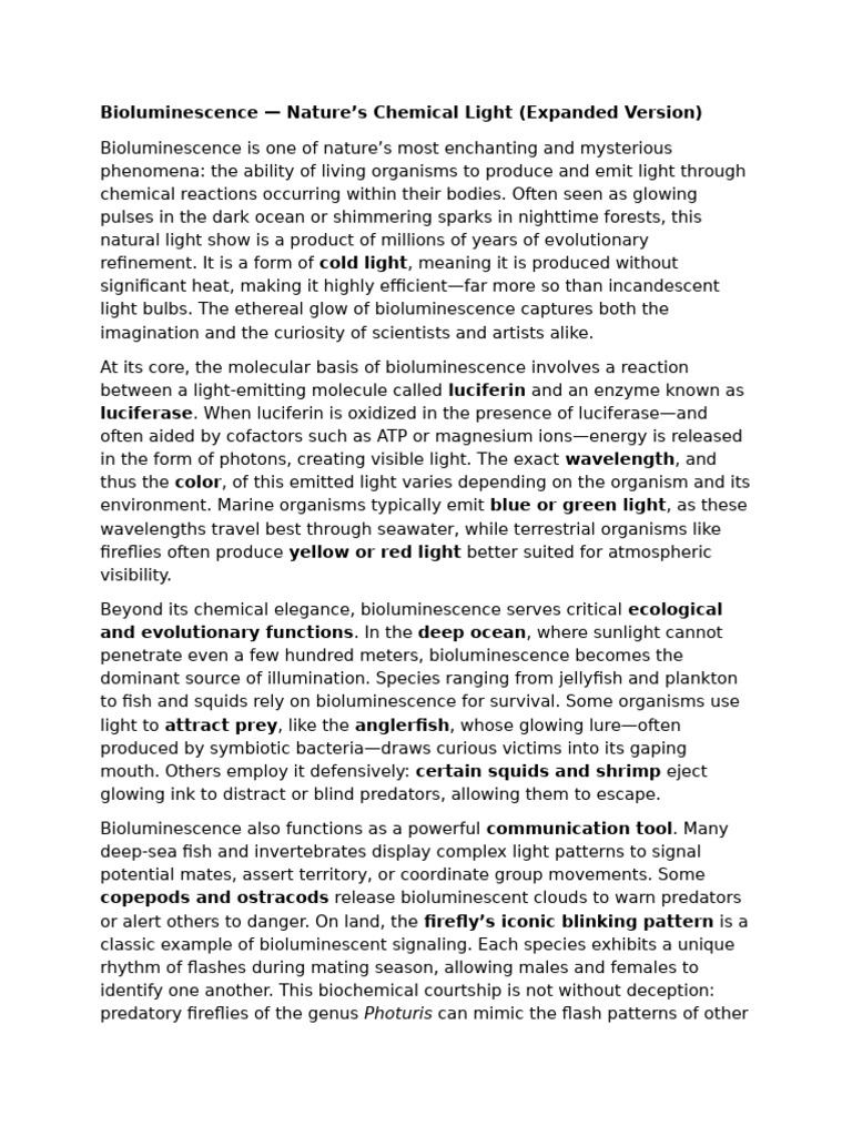 Bioluminescence - Nature's Chemical Light (Expanded Version) | PDF ...