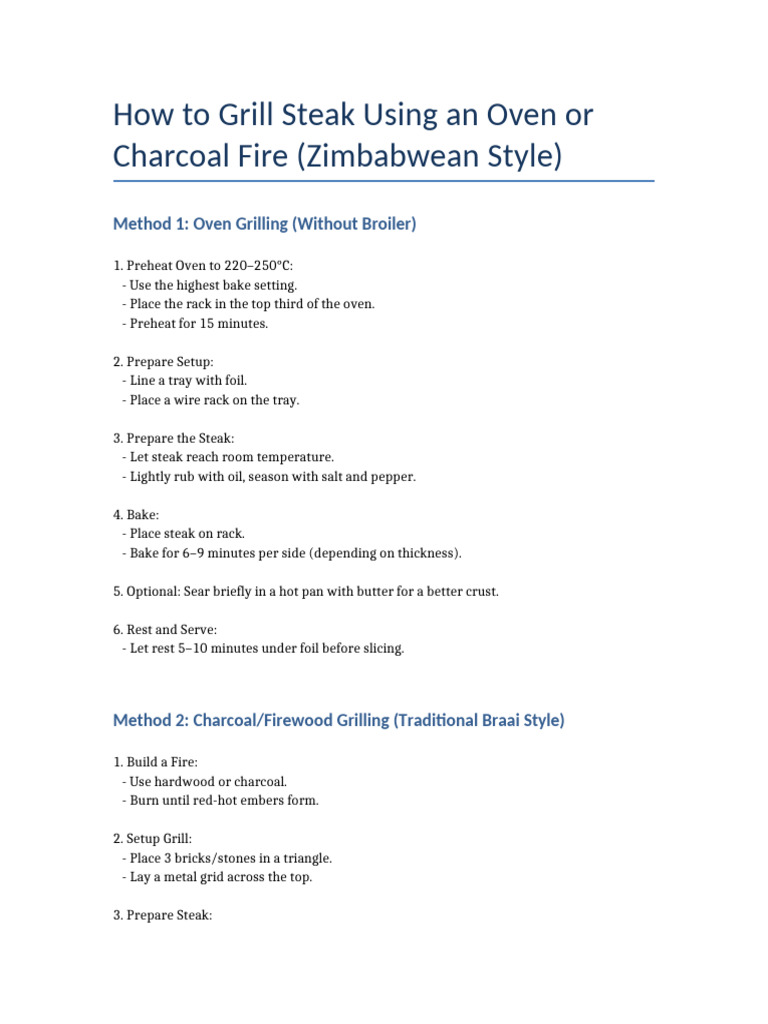Grilling Steak: Oven & Charcoal Methods | PDF