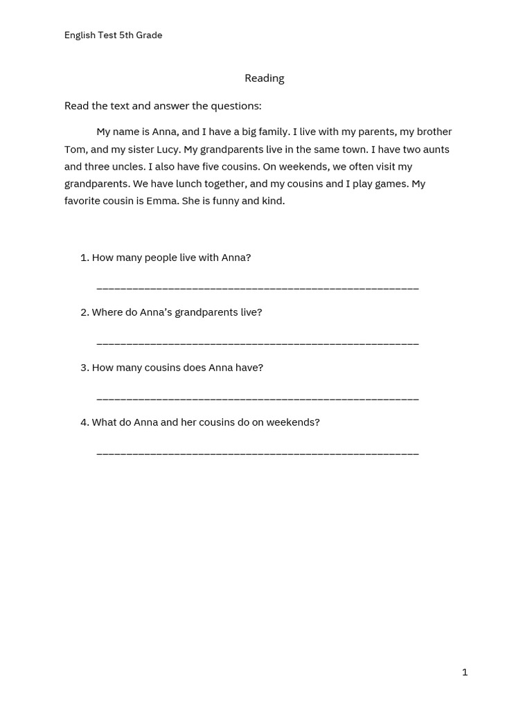 5th Grade English Test Overview | PDF | Linguistics