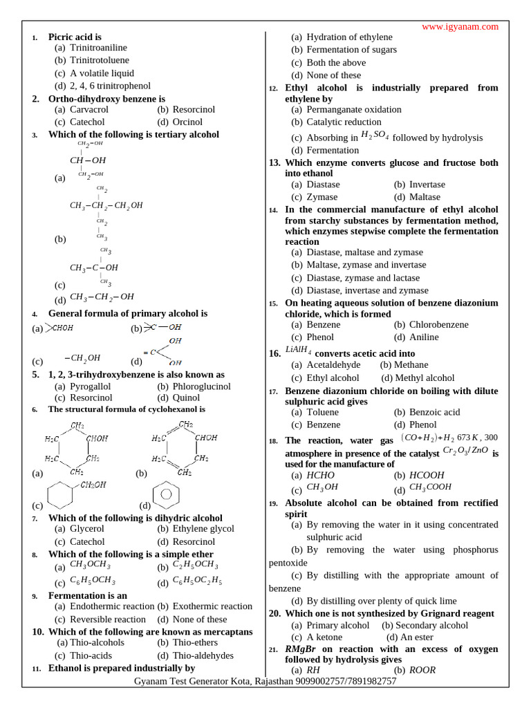 Alcohol, Phenol and Ethers (Easy) | PDF | Ether | Ethanol