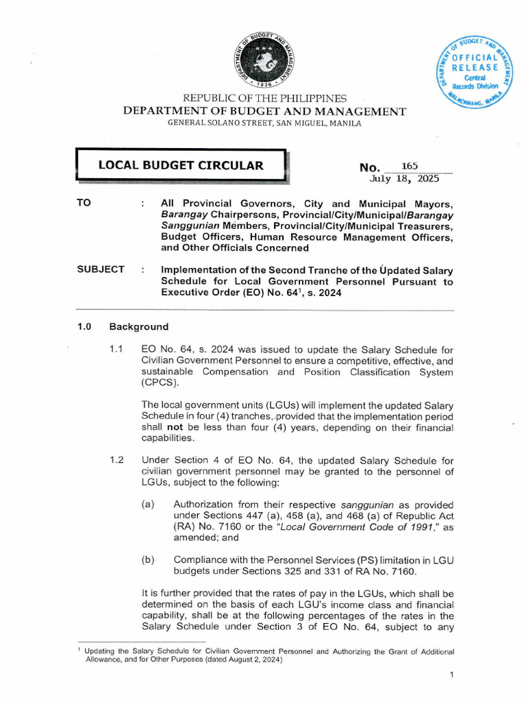 Local Budget Circular No 165 | PDF | Salary | Government Budget