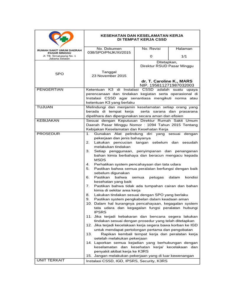 K3 di Instalasi CSSD RSUD Pasar Minggu | PDF