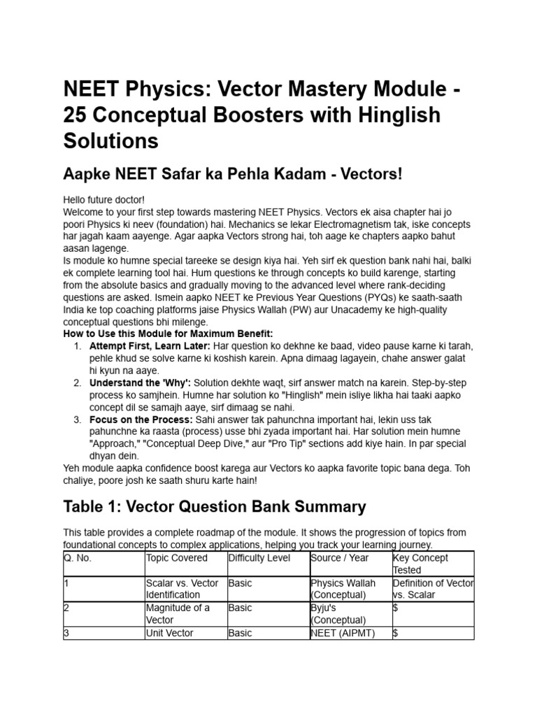 NEET Vectors - Conceptual Questions & Solutions | PDF | Euclidean Vector | Velocity