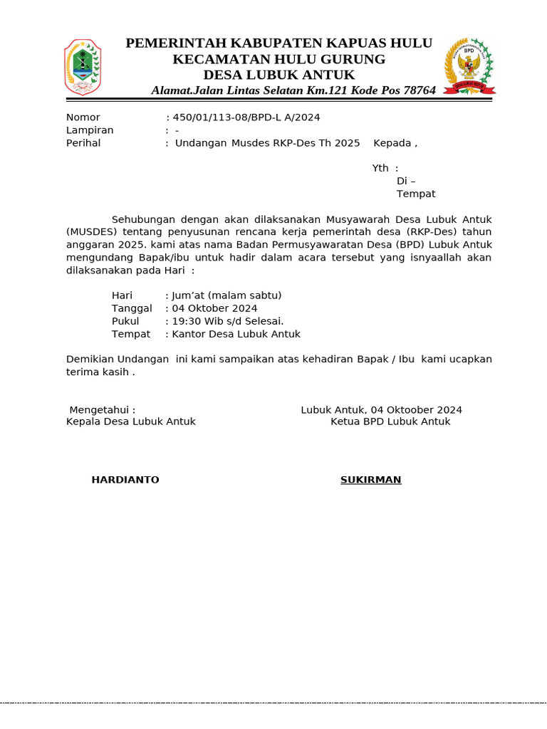 Surat Undangan Musdes | PDF