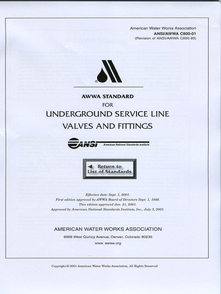 Awwa C800-2001 | PDF