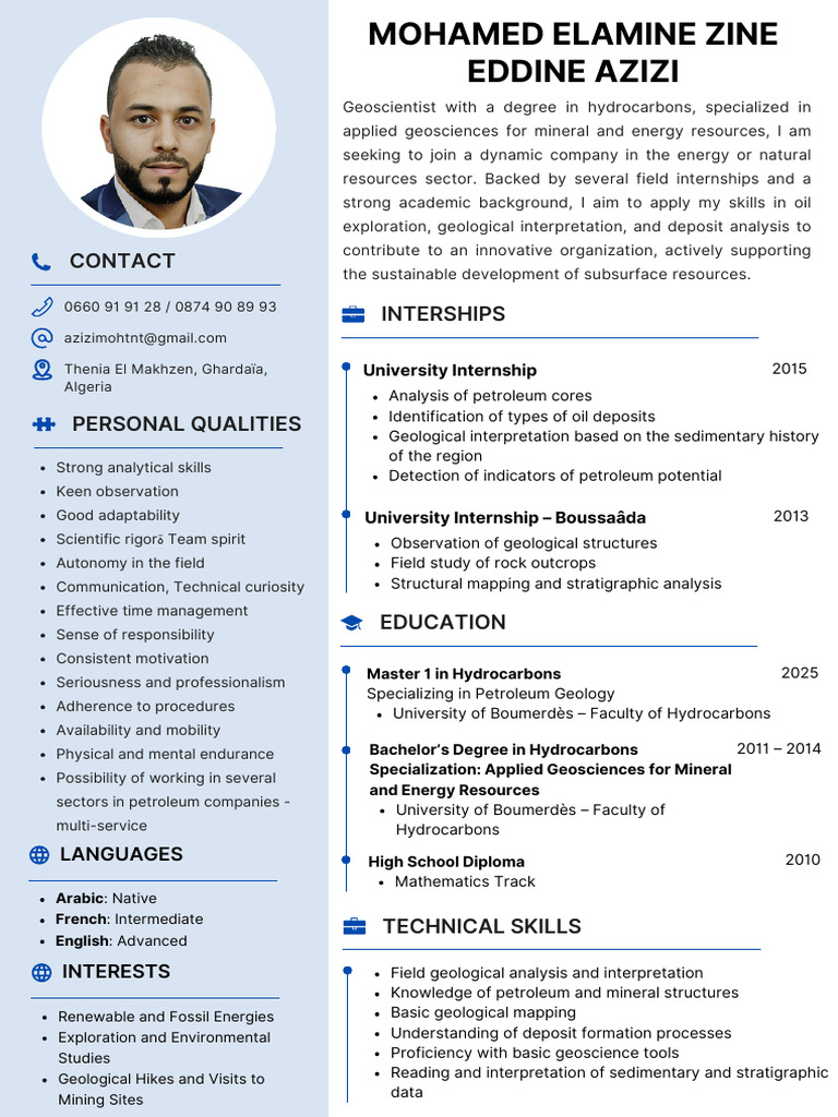 Mohamed Elamine Zine Eddine AZIZI CV Ang | PDF | Geology | Petroleum Geology