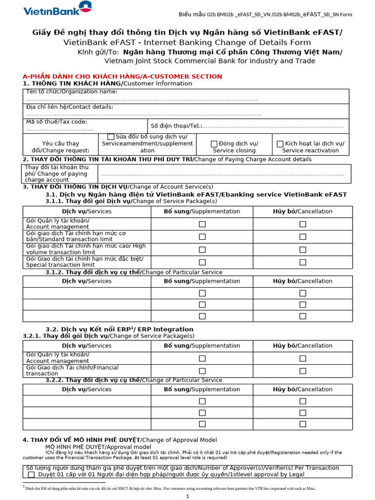Bieu Mau 02b - Thay Đ I Thông Tin EFAST - Final - Song NG - ERP | PDF