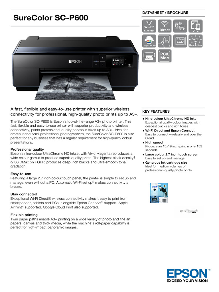 SureColor SC P600 Datasheet | PDF | Microsoft Windows | Printer (Computing)
