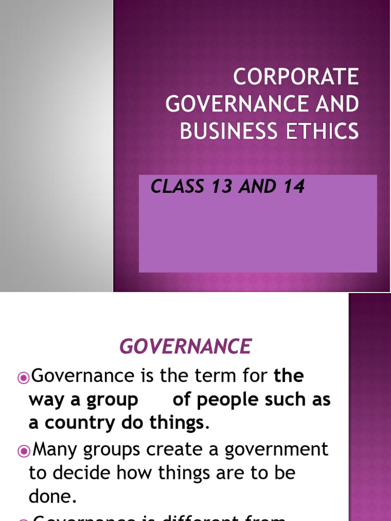 Corporate Governance and Professional Ethics | PDF | Corporate ...