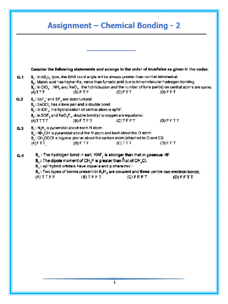 Assignment - Chemical Bonding - 2 - 250729 - 180831 | PDF