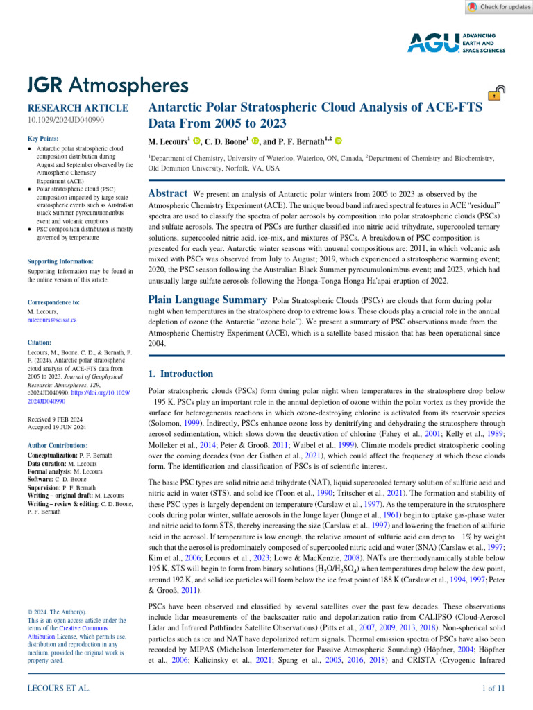 JGR Atmospheres - 2024 - Lecours - Antarctic Polar Stratospheric Cloud ...