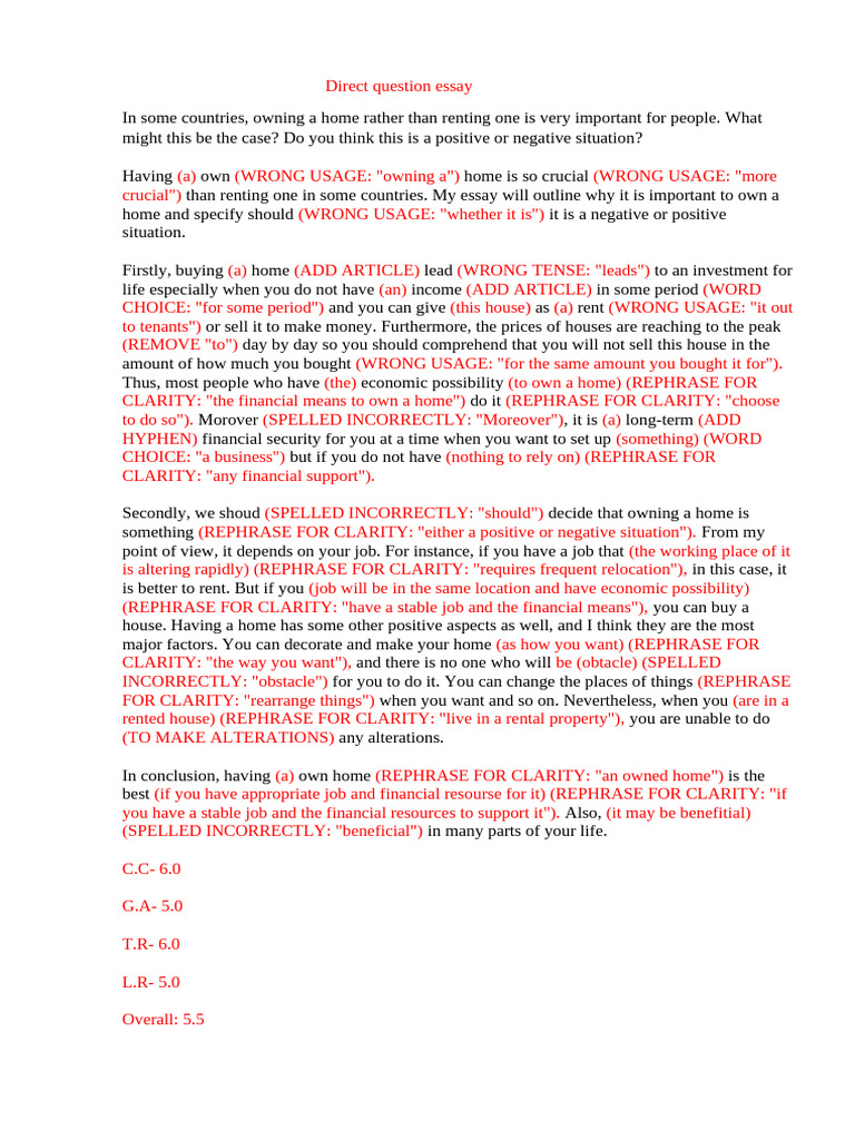 Direct Question Essay (1) - Checked Work | PDF | Economies