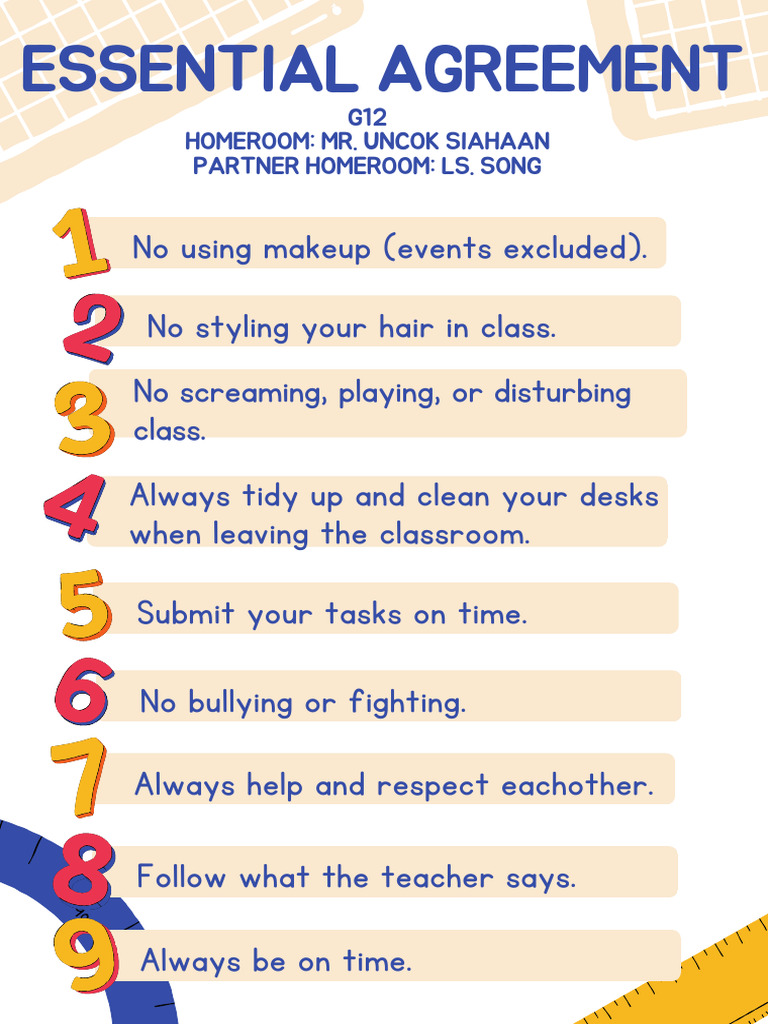 Classroom Rules Poster in Blue and Yellow Playful Style | PDF