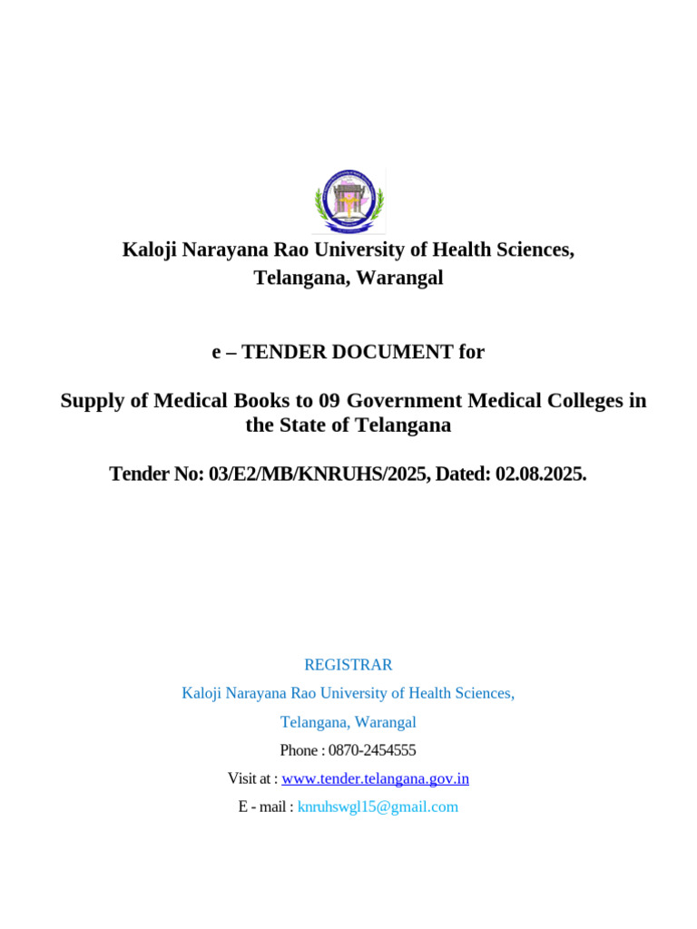 Medical Books Supply Tender - KNRUHS | PDF | Payments | Arbitration