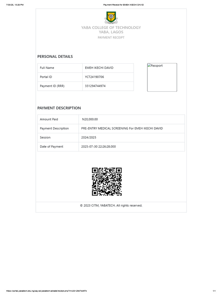Meidical Receipt For Emeh Ikechi David | PDF
