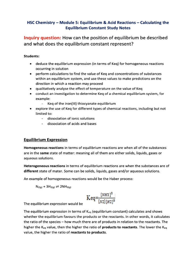Calculating Equilibrium Constant - Study Notes | PDF