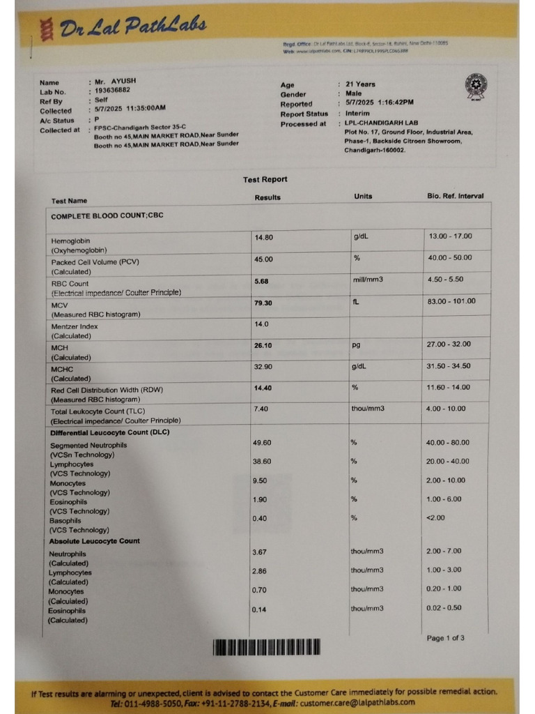 Ayush Reports CBC Urine | PDF
