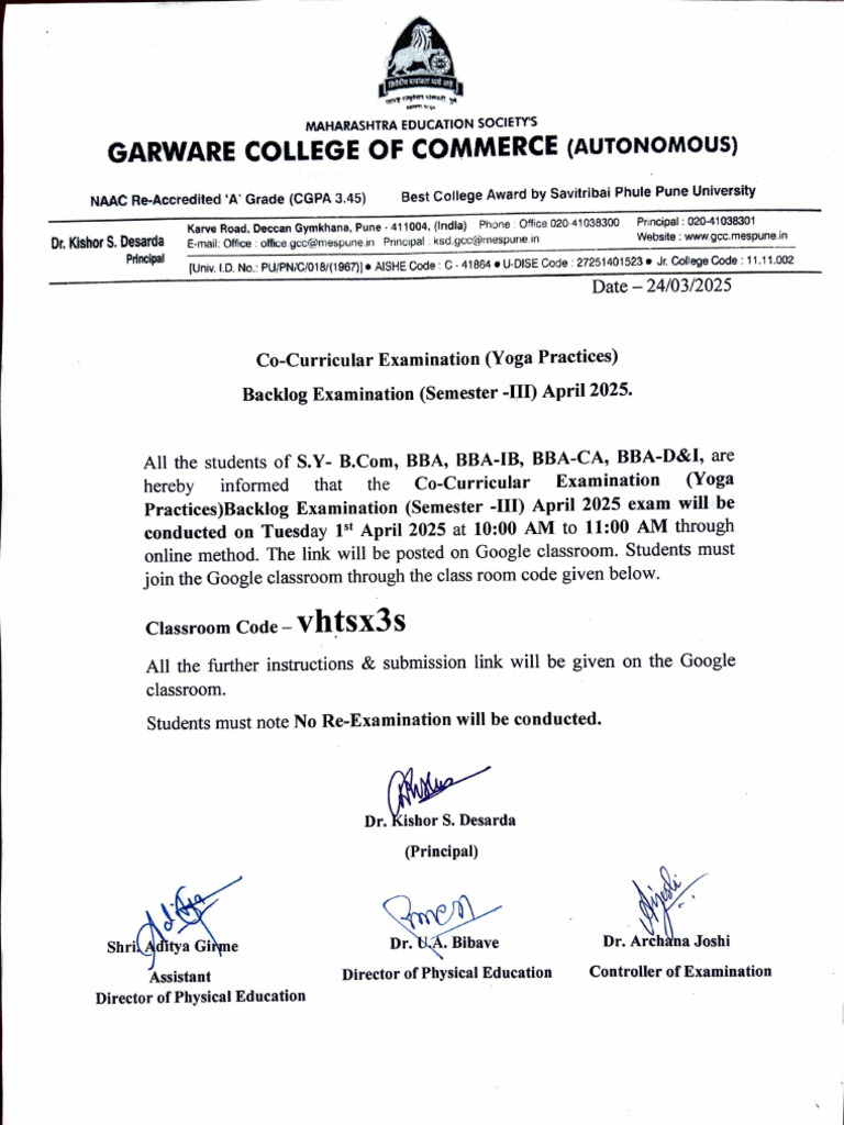 Yoga Practices Backlog Examination Sem - III | PDF