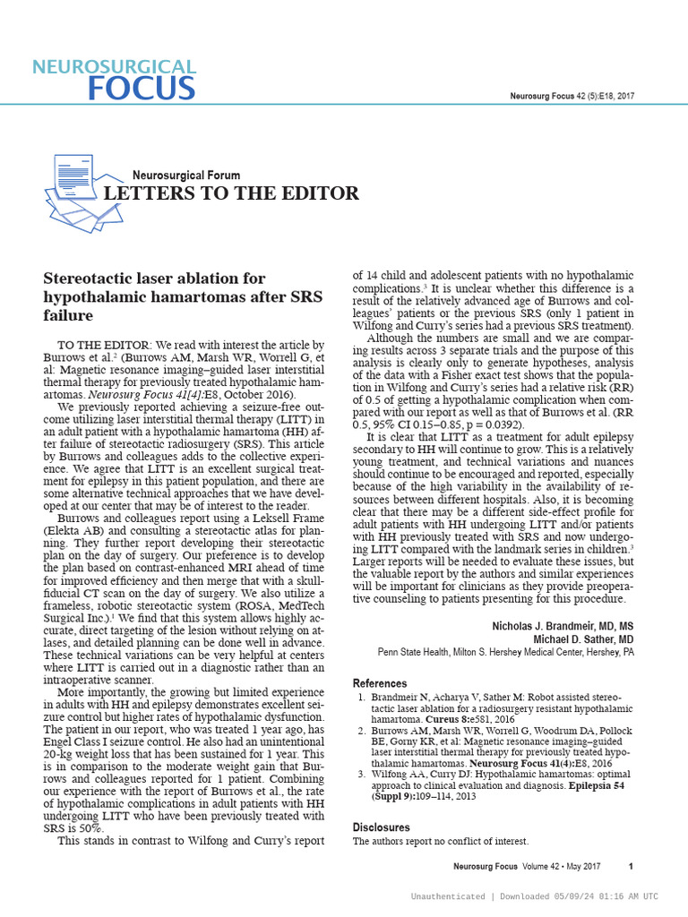 Neurosurg Focus Article Pe18 | PDF | Magnetic Resonance Imaging | Human ...